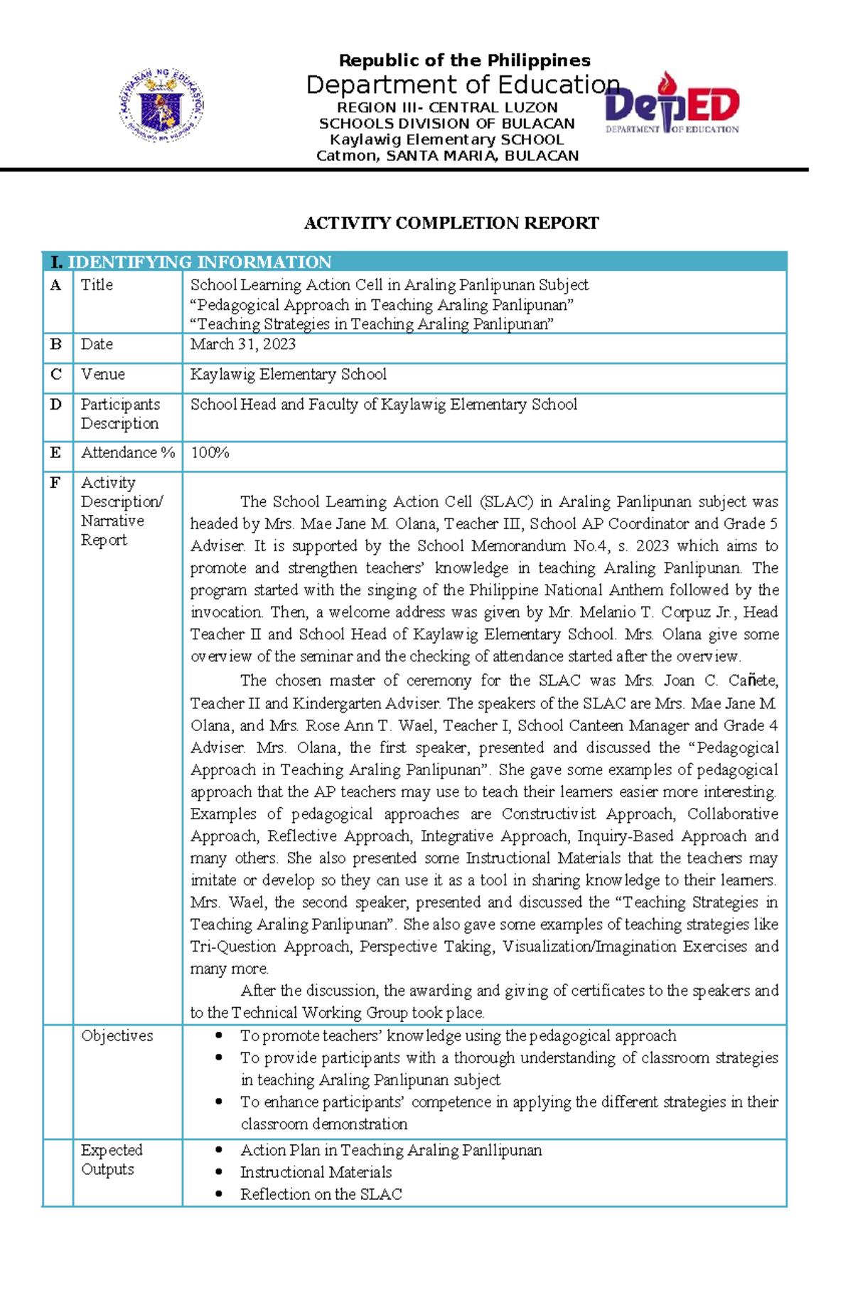 AP SLAC ACR - Accomplishment Report - Department of Education REGION ...