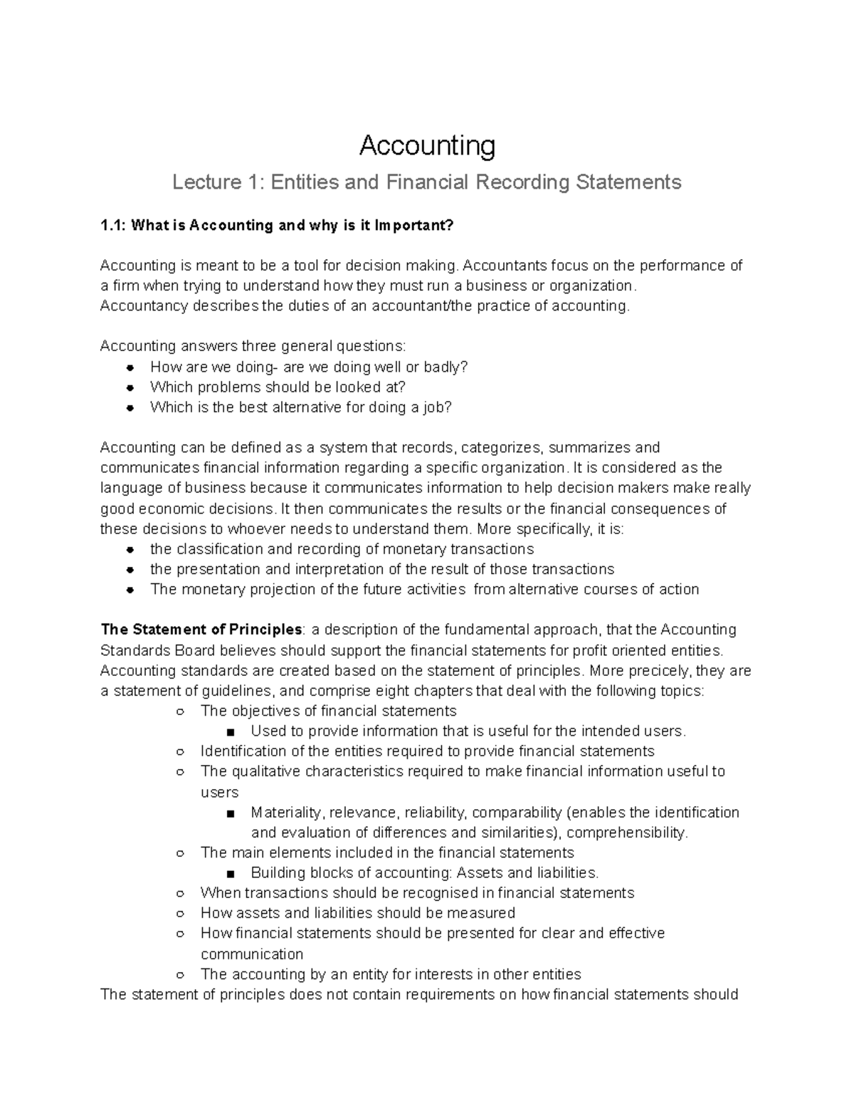 Lecture 1 Entities and Financial Recording Statements - Accountants ...