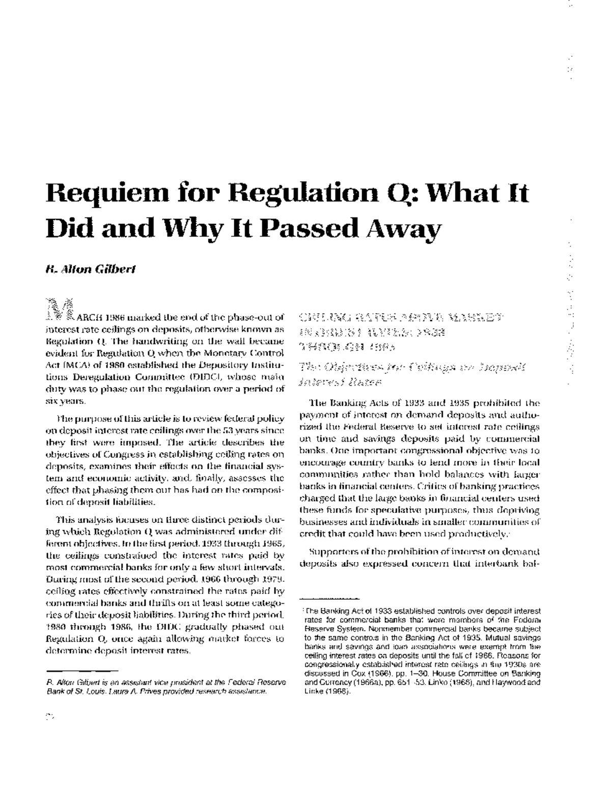 Financial market regulation lecture notes - Requiem for Regulation Q ...