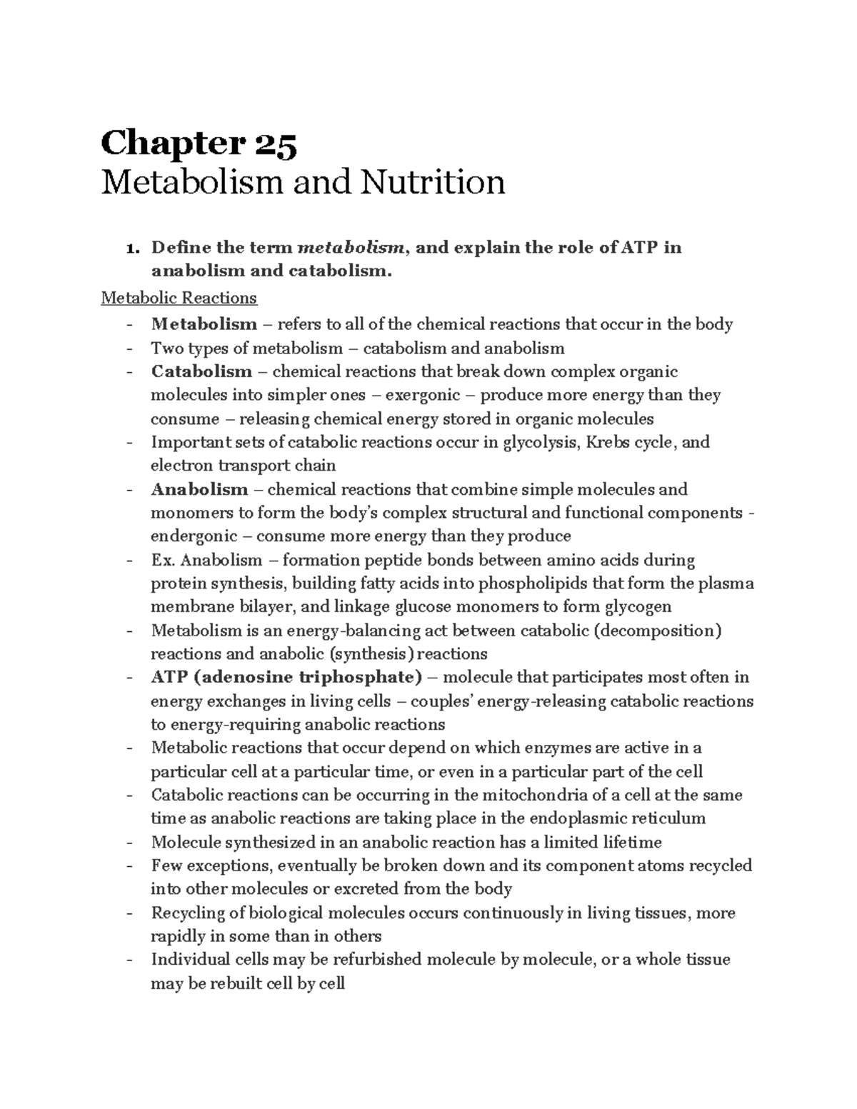Chapter 25 - anatomy and physiology - bio 235 - Chapter 25 Metabolism ...