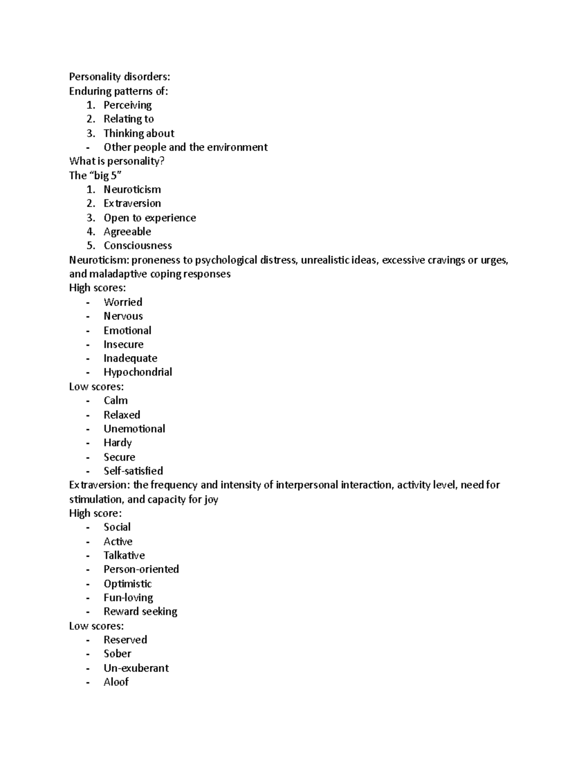 Personality disorders - Personality disorders: Enduring patterns of: 1 ...