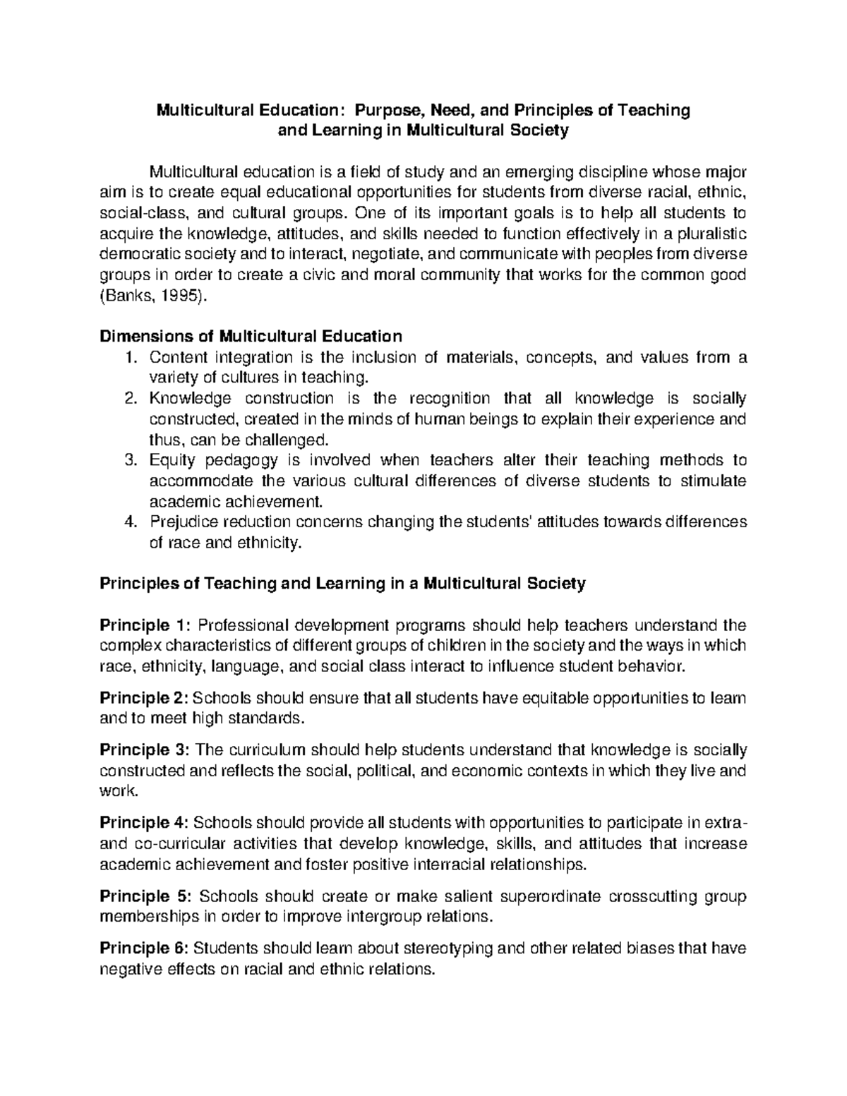 Multicultural Education - One of its important goals is to help all ...