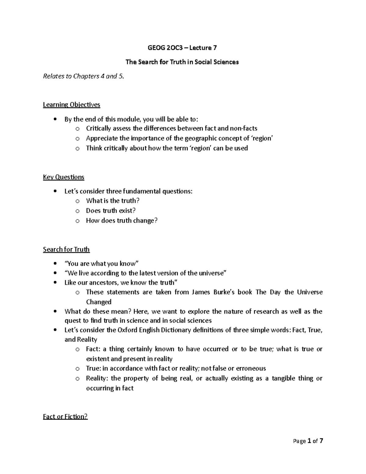 GEOG 2OC3 - Lecture 7 - The Search for Truth in Social Sciences - GEOG ...