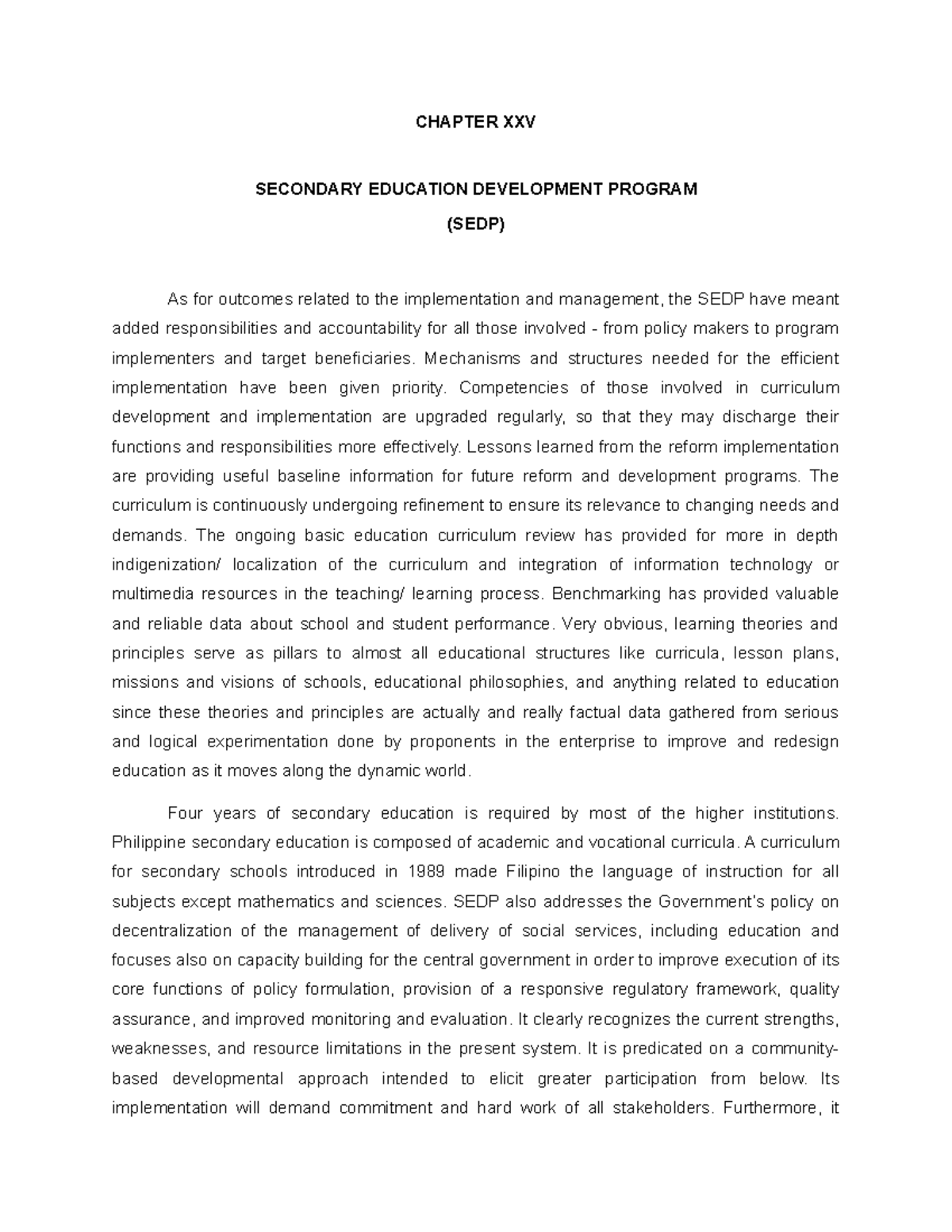 Chapter 25 - curriculum dev't - CHAPTER XXV SECONDARY EDUCATION ...