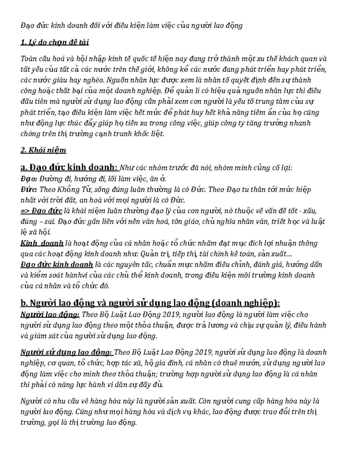 Điều kiện làm việc của người lao động - Đ o ạ đ c kinh doanh đốối v i điềều ki n làm vi c c a ng ...