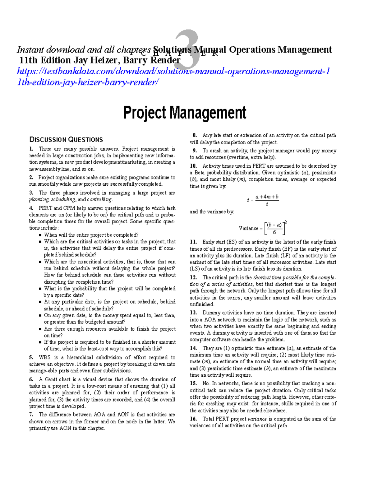 Project Management Manual - C H A P T E R Project Management DISCUSSION ...