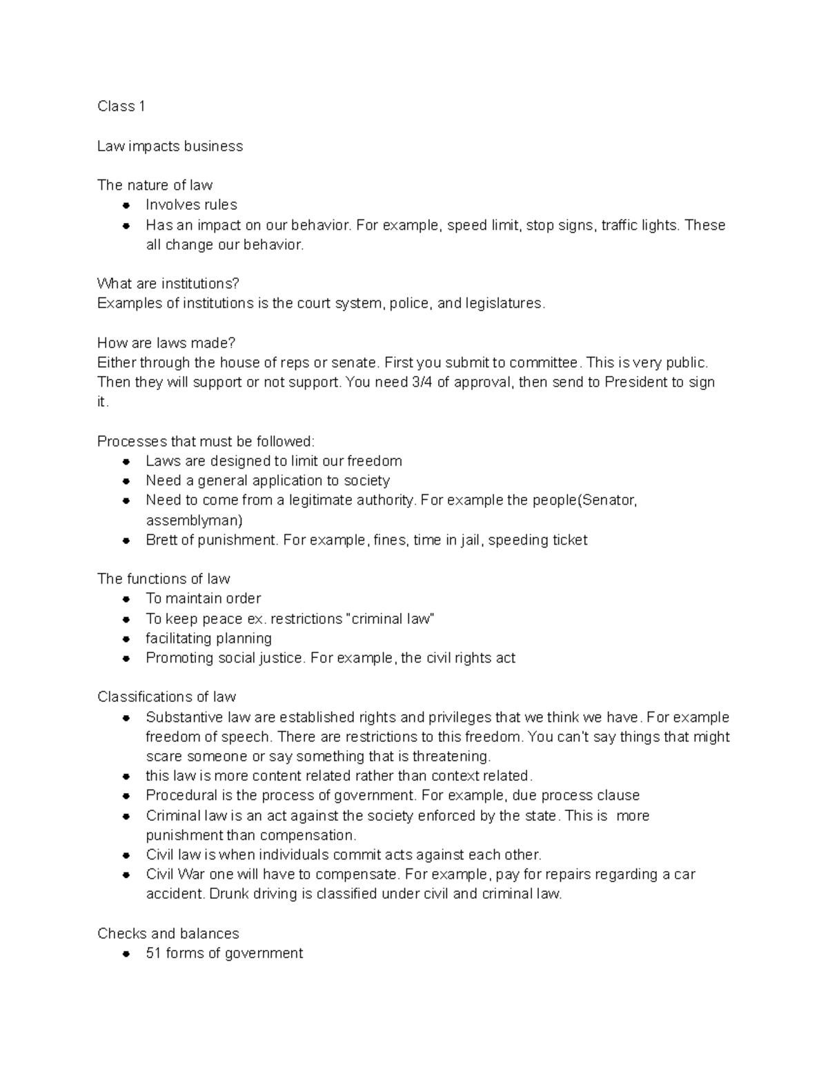 Business law notes 1 - Discussion on the nature of law, how laws are ...