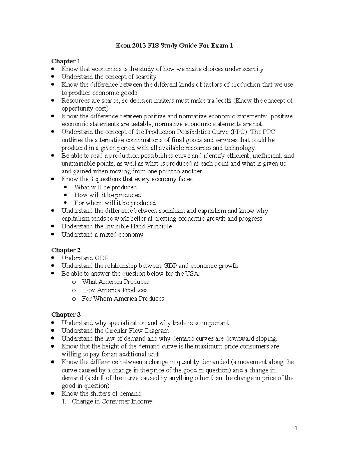 Study Guide for Exam 1 Online - Econ 2013 F18 Study Guide For Exam 1 ...