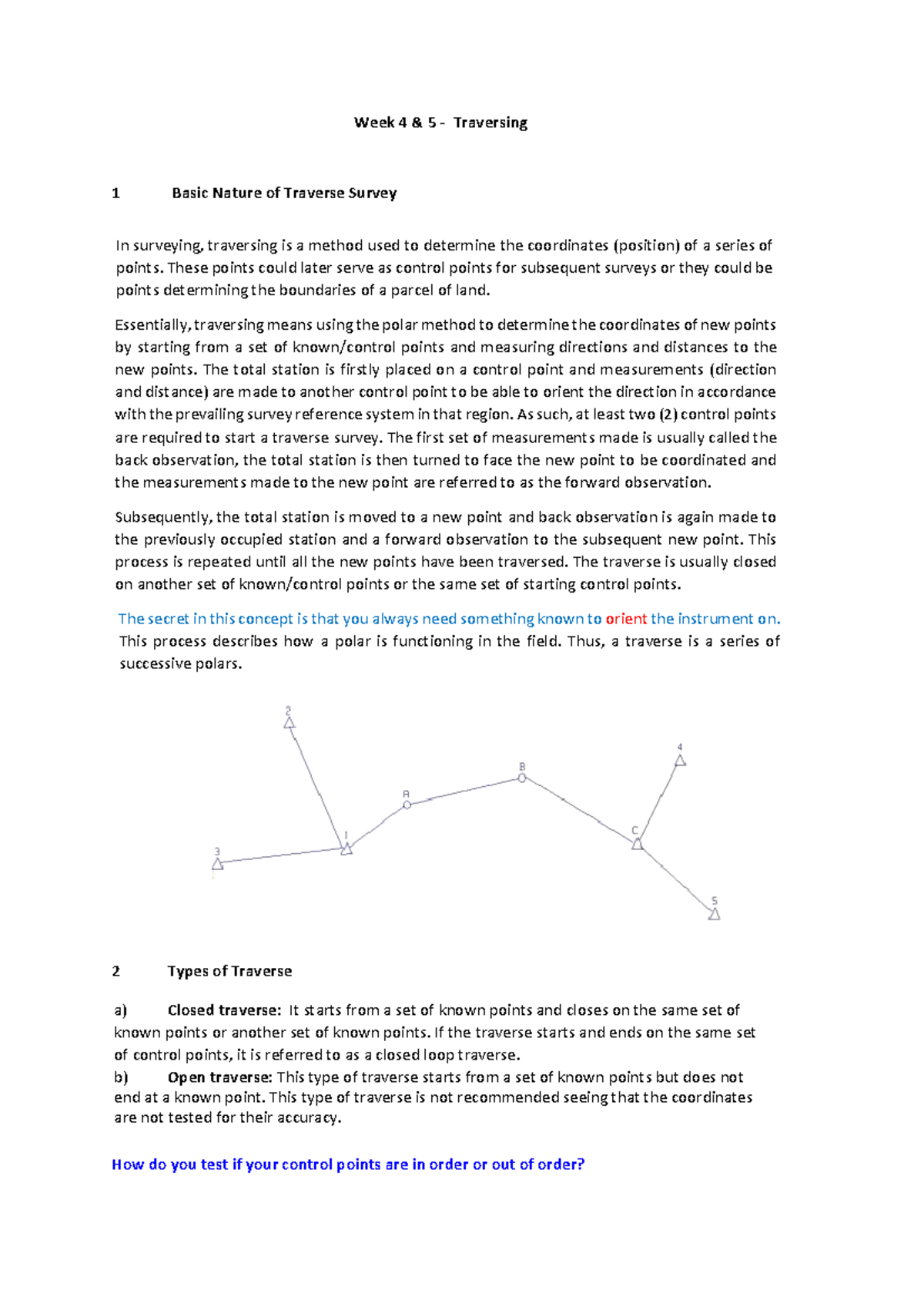 Week 4 Transversing - .... - Week 4 & 5 - Traversing 1 Basic Nature of ...