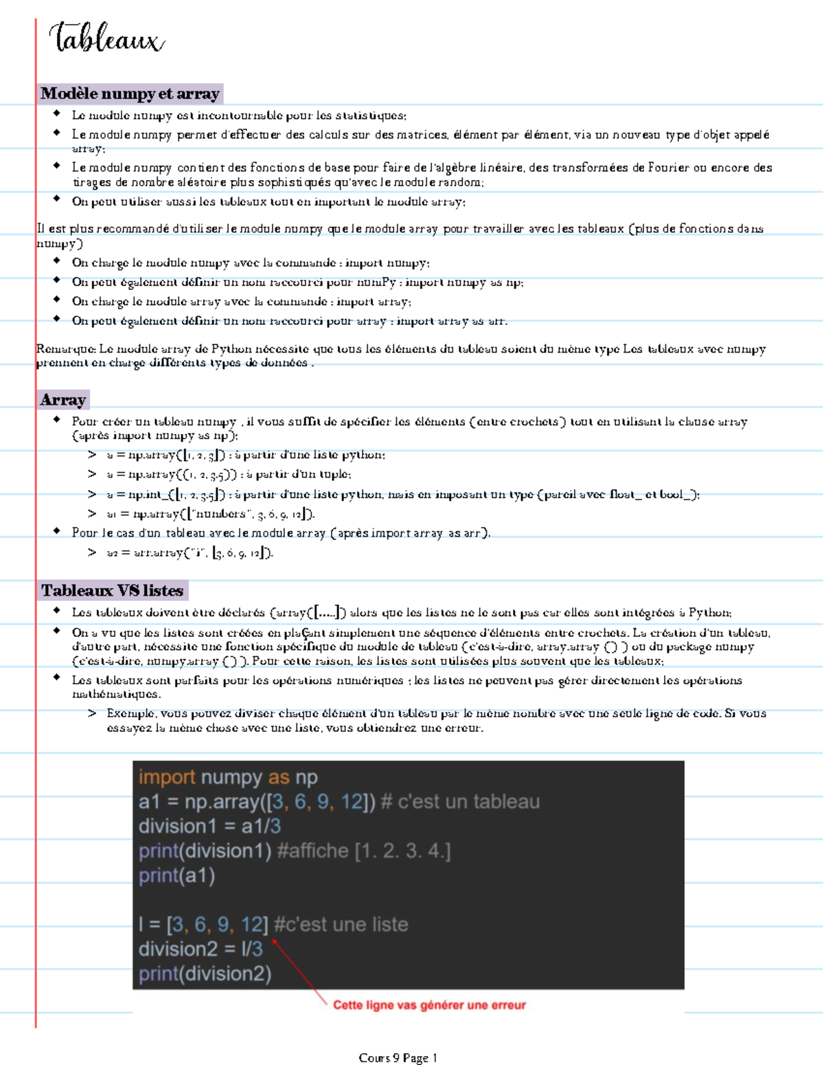 Cours 9 - Les tableaux : création, initialisation et opérations dessus ...