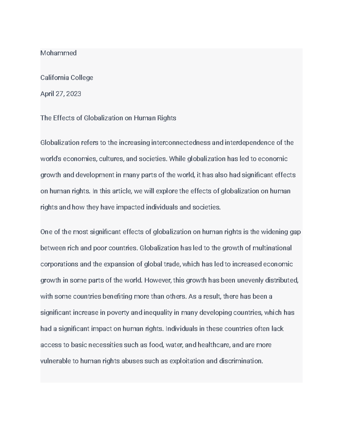 The Effects of Globalization on Human Rights - Mohammed California ...