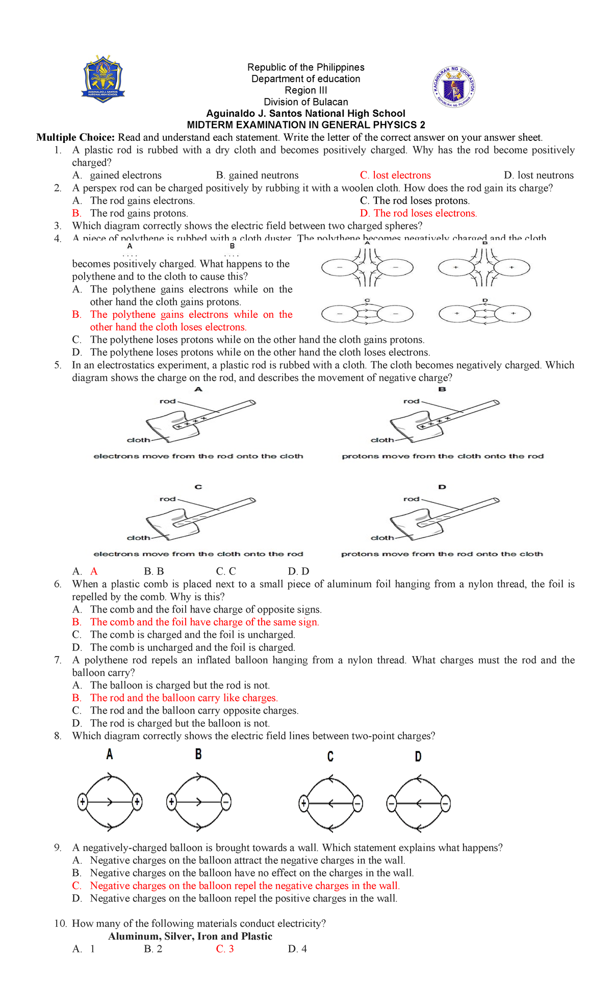 Gen physics 2 midterm - Republic of the Philippines Department of ...