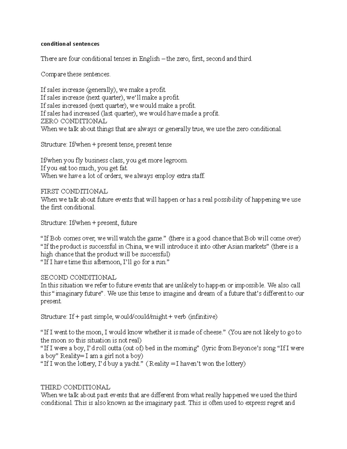 Conditional sentences - conditional sentences There are four ...