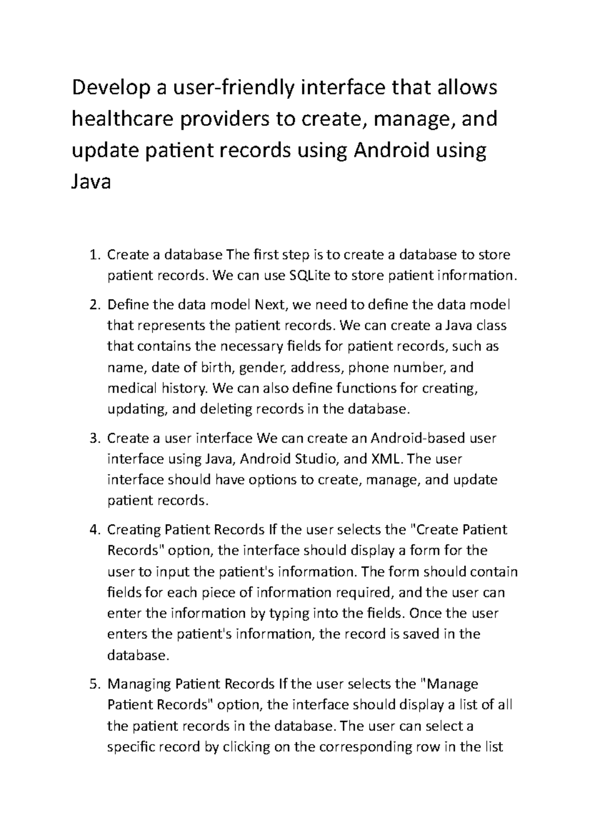 Develop A User Android Using Java Develop A User Friendly Interface That Allows Healthcare