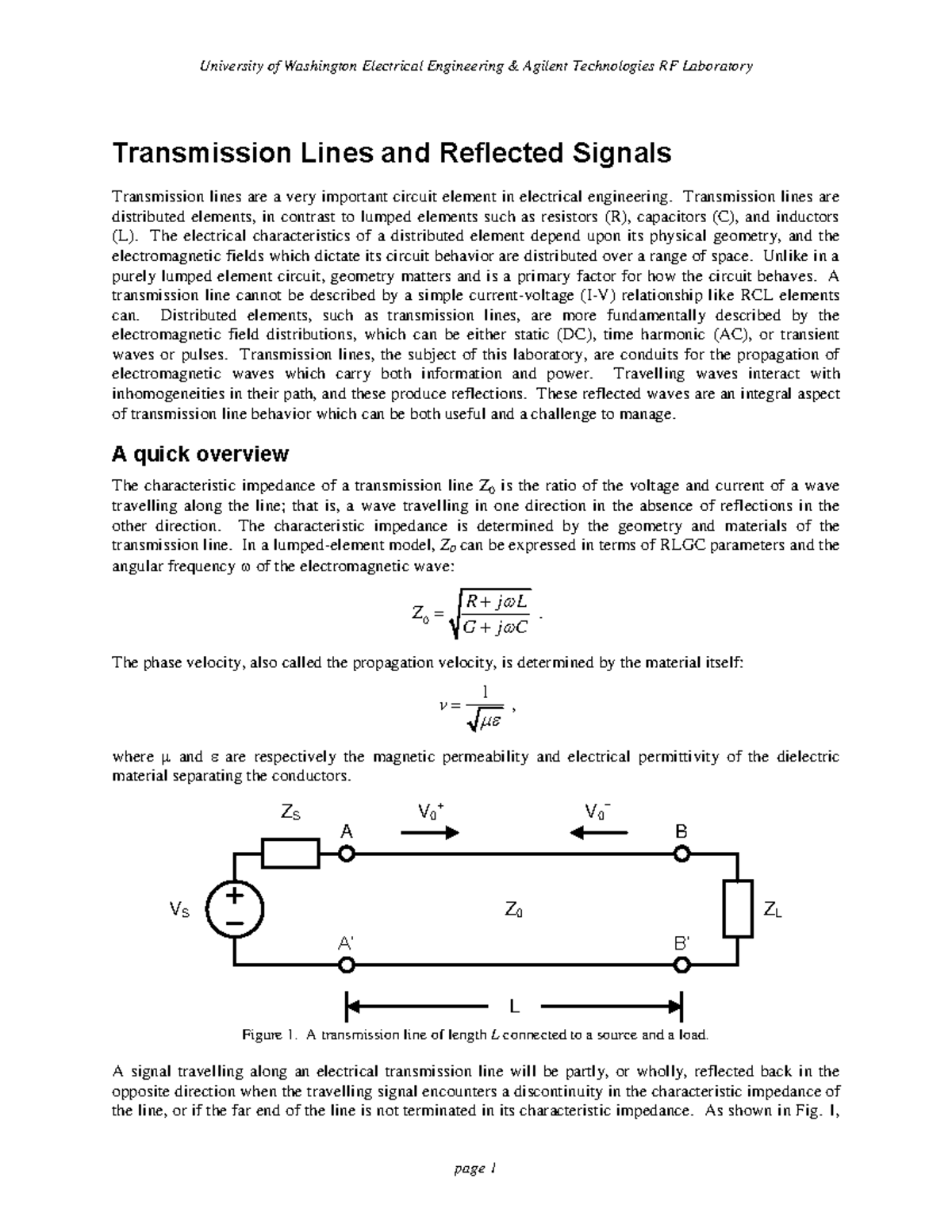 Transmission Lines and Reflected Signals - Transmission Lines and ...