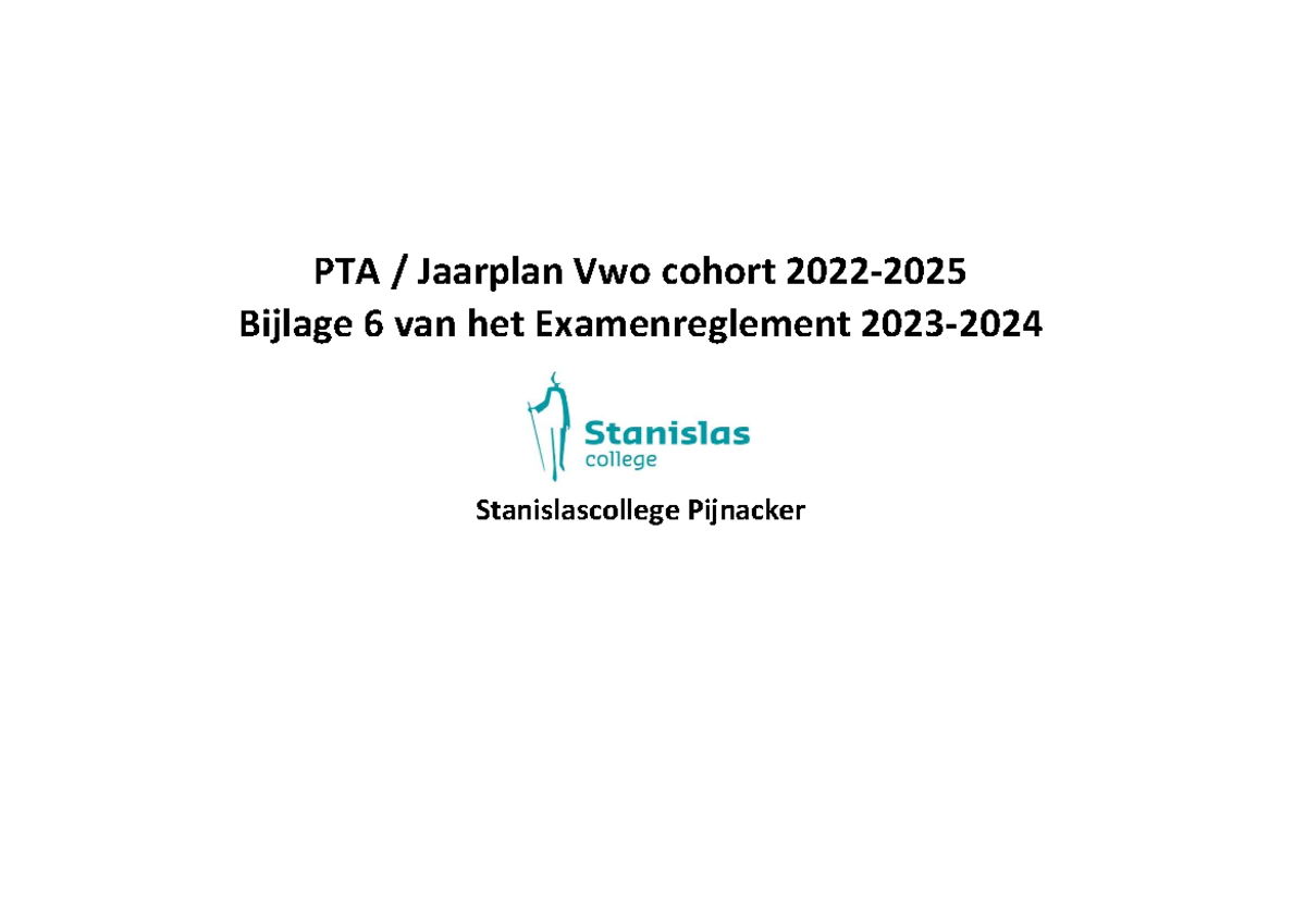 PTA jaarplan V5 cho 22-25 - PTA / Jaarplan Vwo cohort 2022- Bijlage 6 van het Examenreglement ...