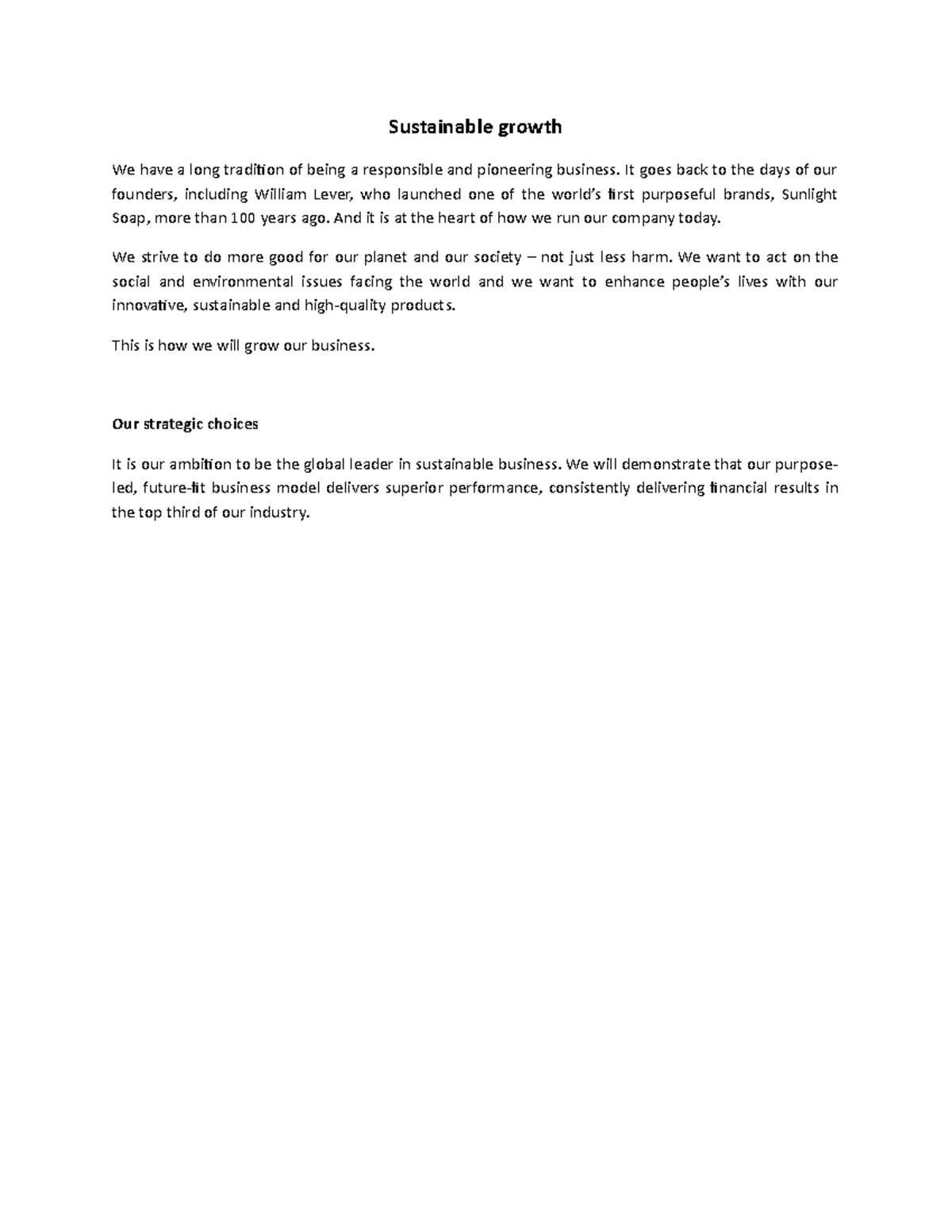 Sustainable growth - Assignment - Sustainable growth We have a long ...