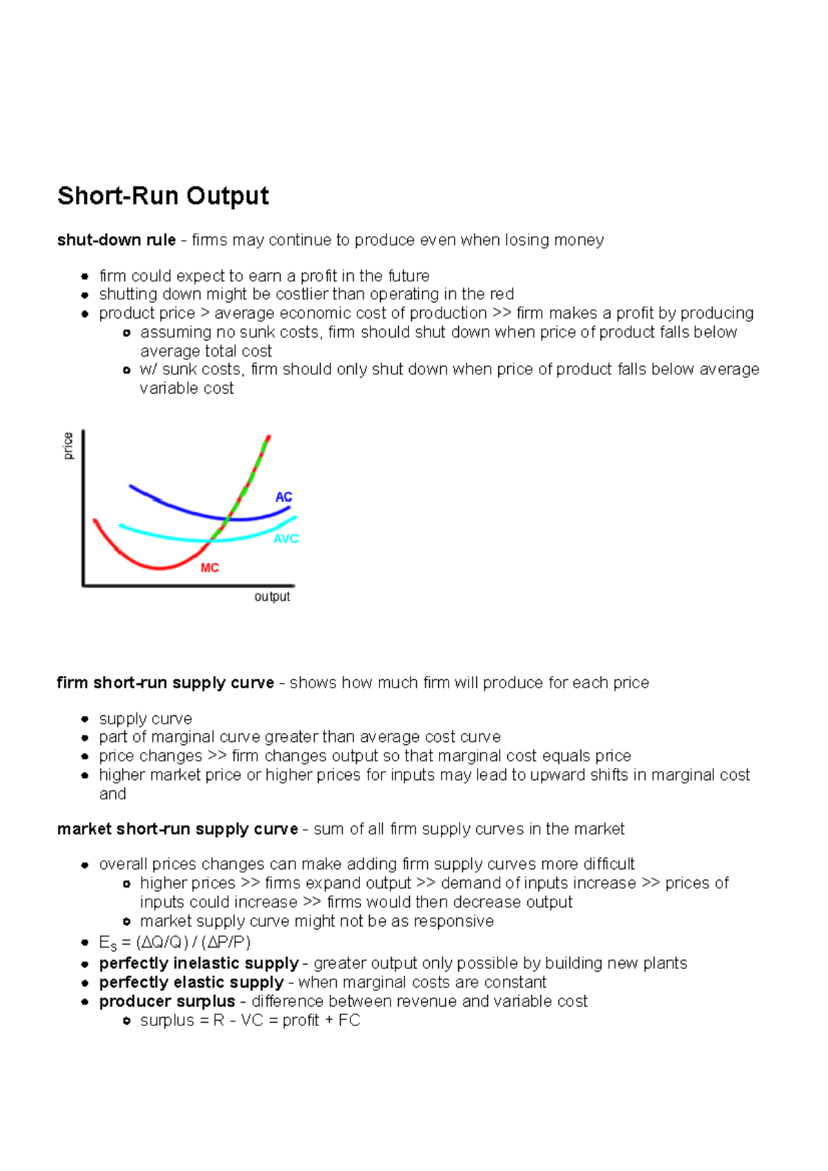 Short-Run Output -shut-down rule -firm short-run supply curve -market ...