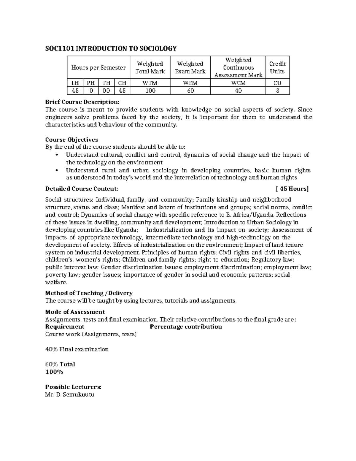 SOC1 101 Introduction TO Sociology - SOC1101 INTRODUCTION TO SOCIOLOGY ...