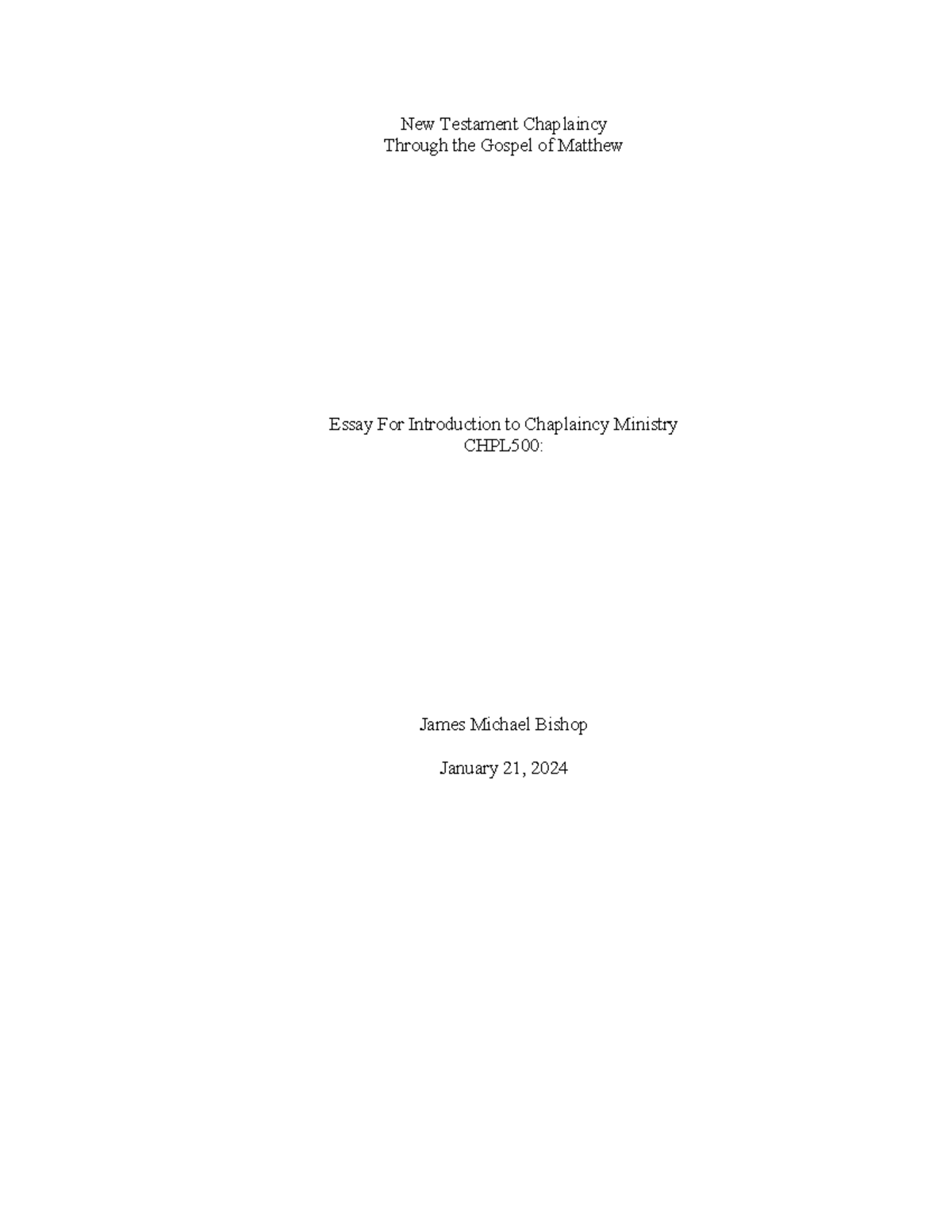 New Testament Chaplaincy Assignment - New Testament Chaplaincy Through ...