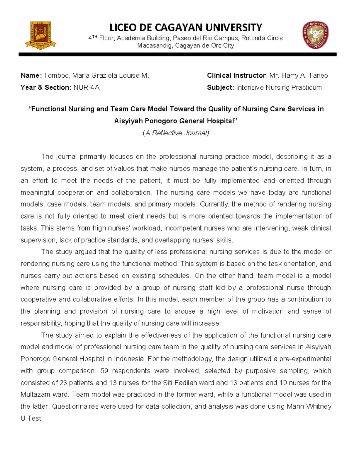 Journal Reading Community - LICEO DE CAGAYAN UNIVERSITY 4 TH Floor ...