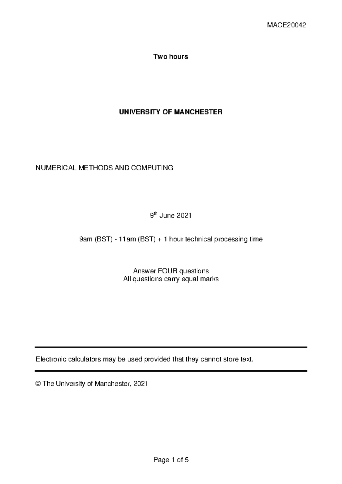 MACE2004 2 2021 - Exam paper - Two hours UNIVERSITY OF MANCHESTER ...