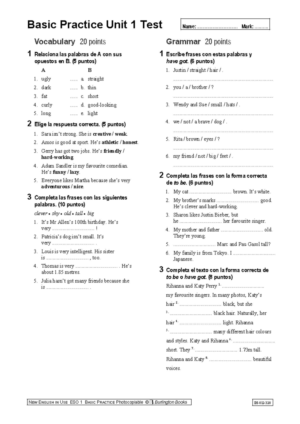 New Eng In Use 1 Basic Practice Test U1 - Basic Practice Unit 1 Test ...