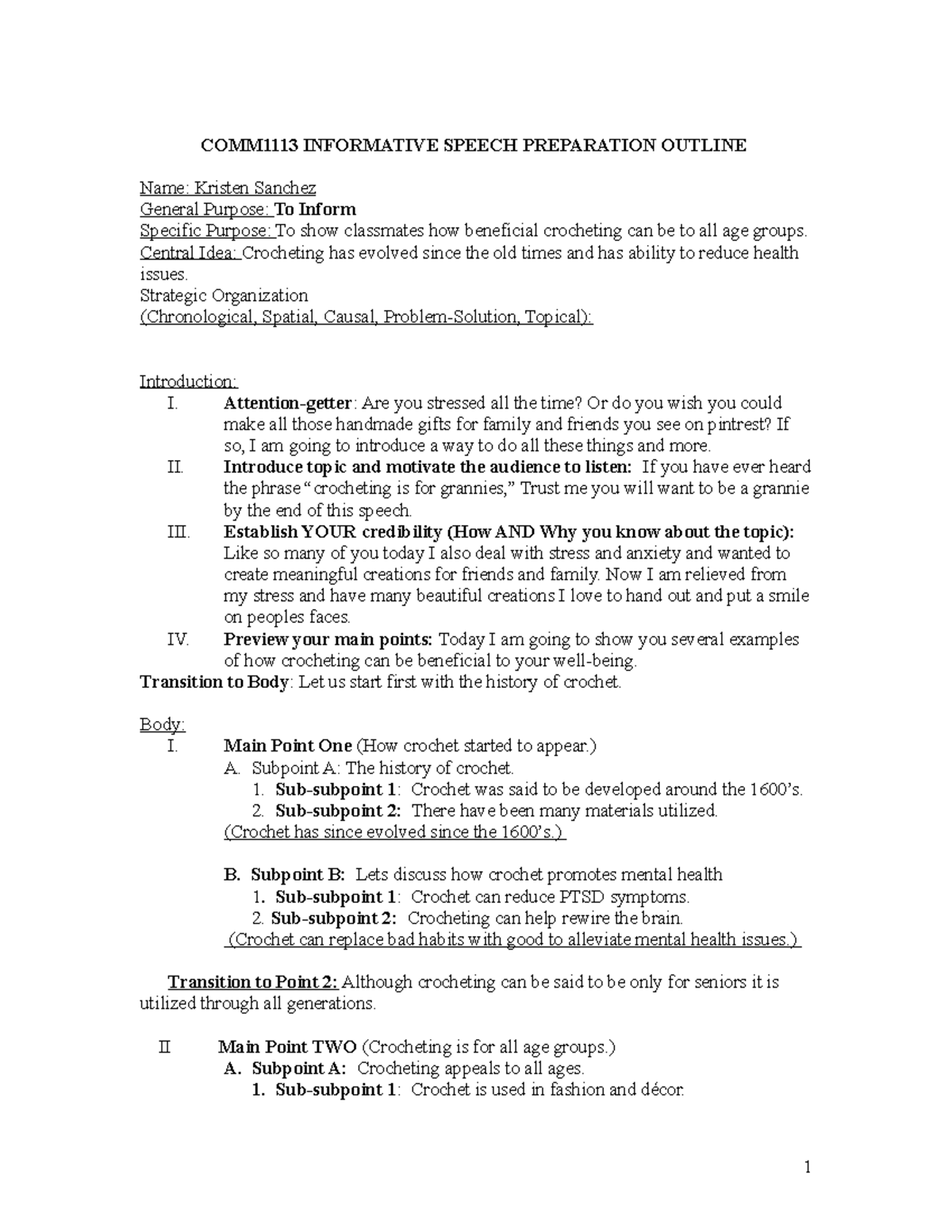 COMM1113 INF Prep Outline finalized for Introductory speech - COMM1113 ...
