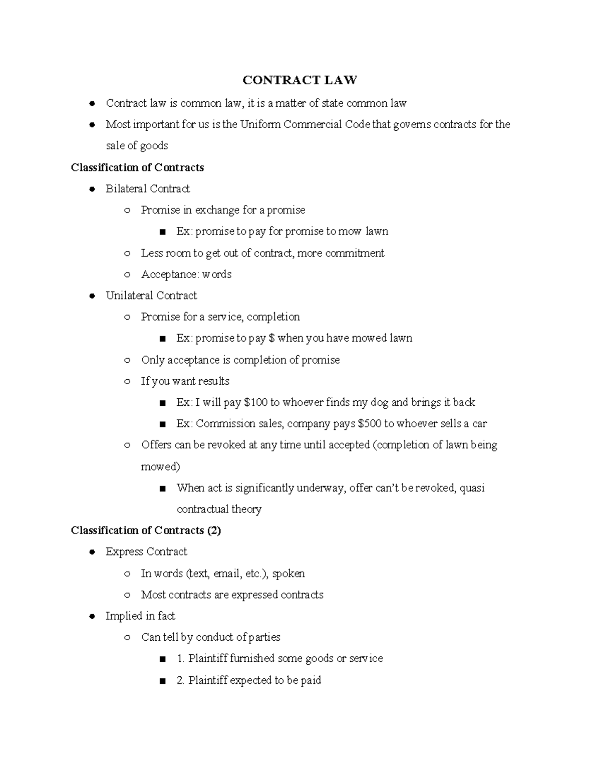 BALW 2015 00 10 3 - Summary notes of BALW 201500 - CONTRACT LAW ...