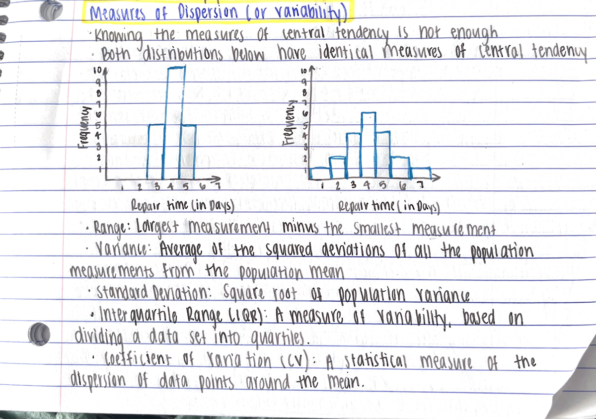 Measures of Dispersion (or Variability) - BUS510 - Studocu