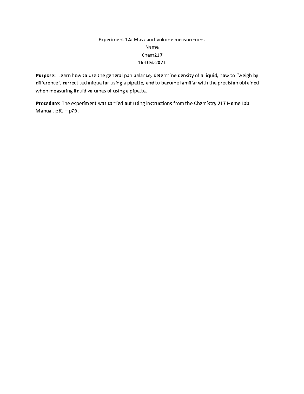 Lab 1A - lab work, did not get 100%. use as reference - Experiment 1A ...