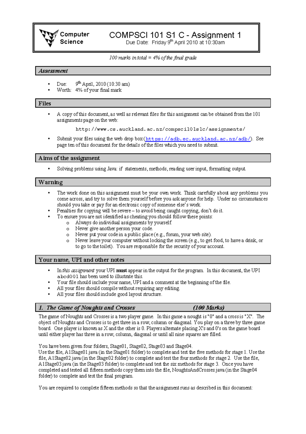 A1 - Assignment 1 - ####### 10 0 marks in total = 4 % of the final ...