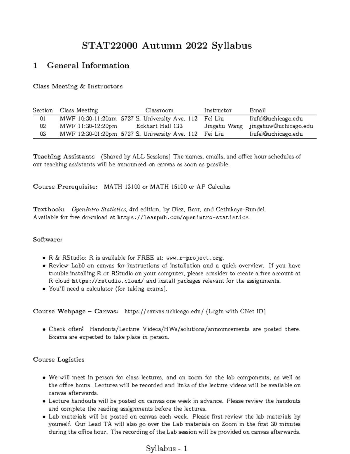 STAT 220 Course Syllabus - STAT22000 Autumn 2022 Syllabus 1 General ...