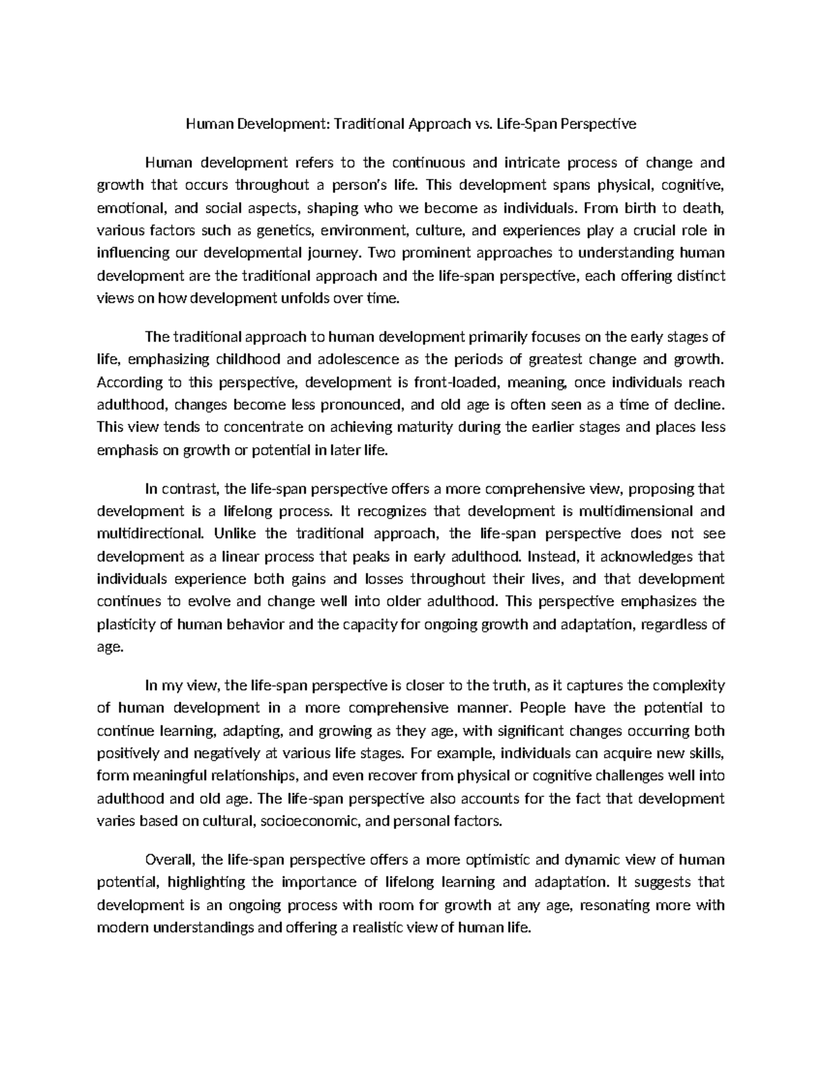 Traditional vs. life-span - Human Development: Traditional Approach vs ...