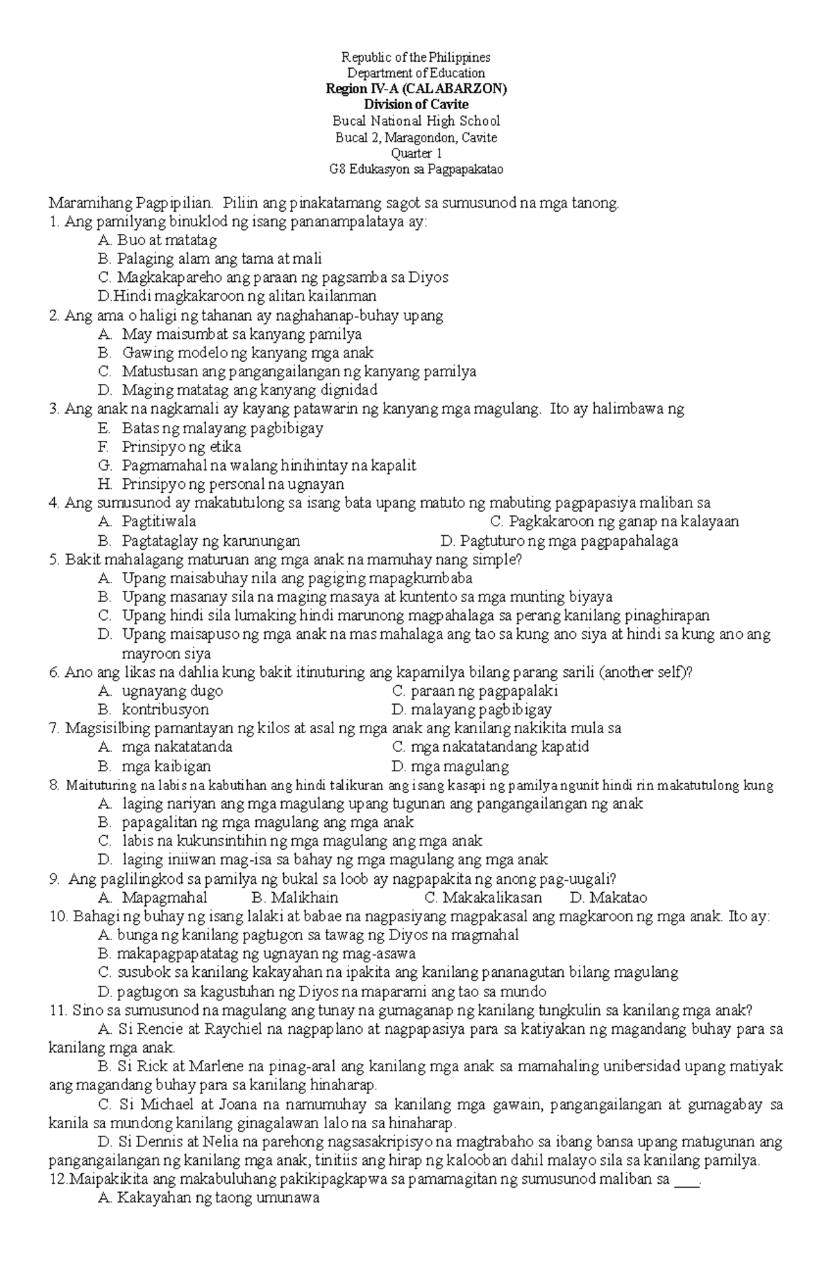 G8-TEST - material - Republic of the Philippines Department of ...