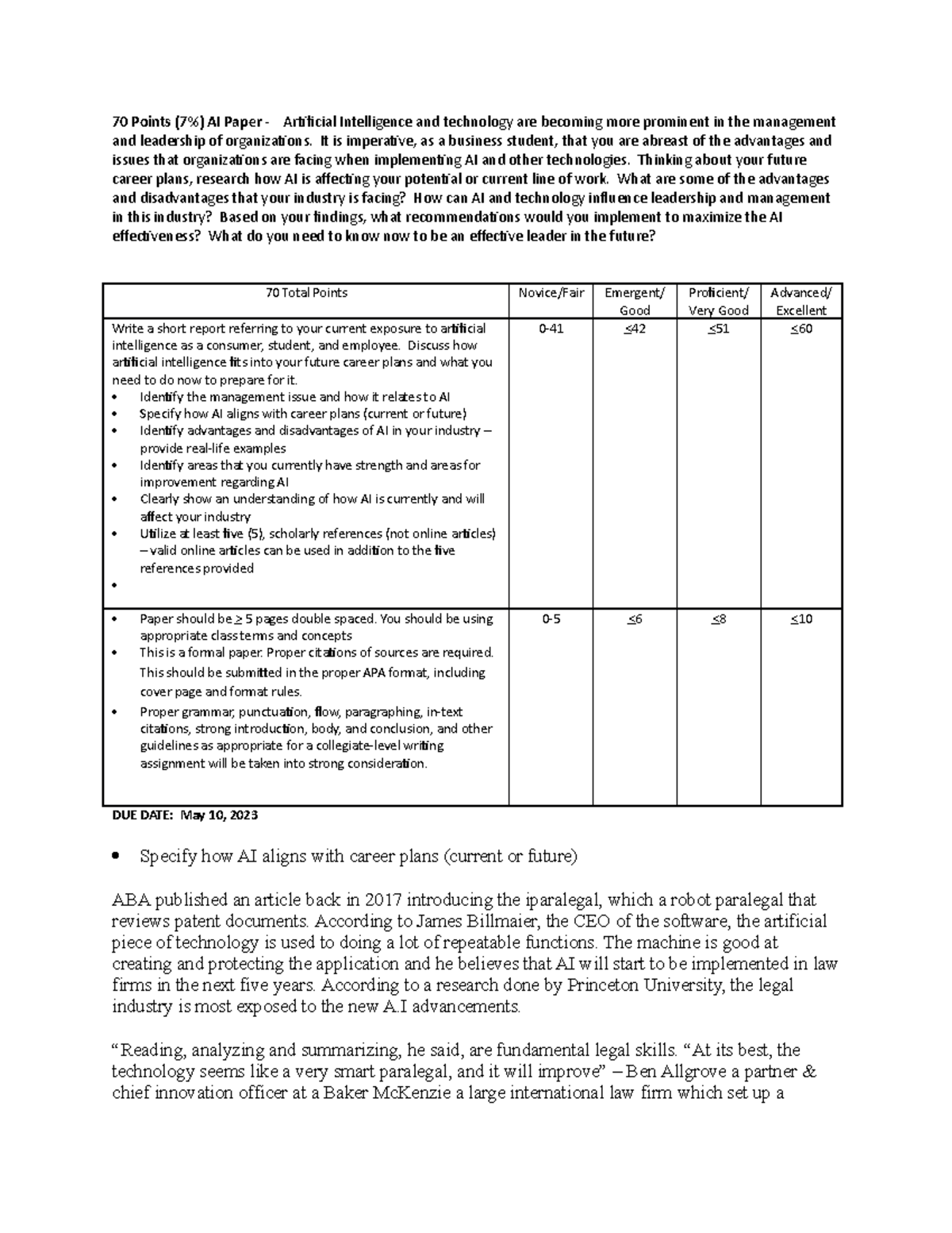 Articifial Intelligence Paper - 70 Points (7%) AI Paper - Artificial ...