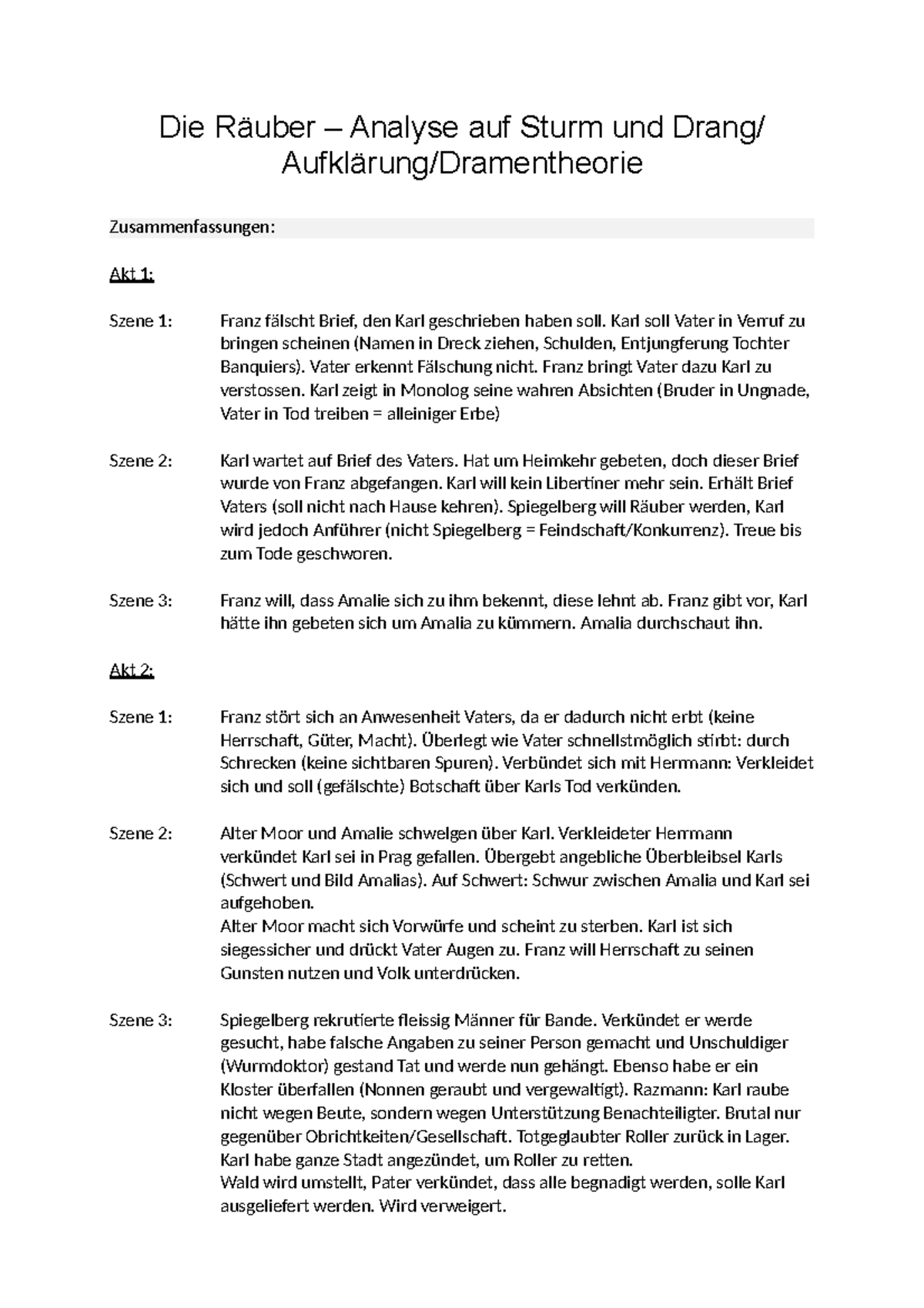 Die Räuber Analyse Zusammenfassung Sturmund Drang - Die Räuber ...