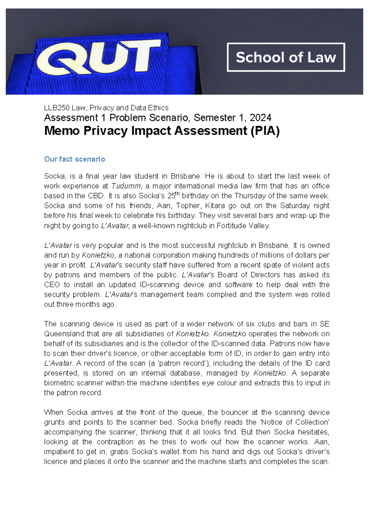 LLB250 PIA Question S1 2024 Final - LLB 250 Law, Privacy and Data ...