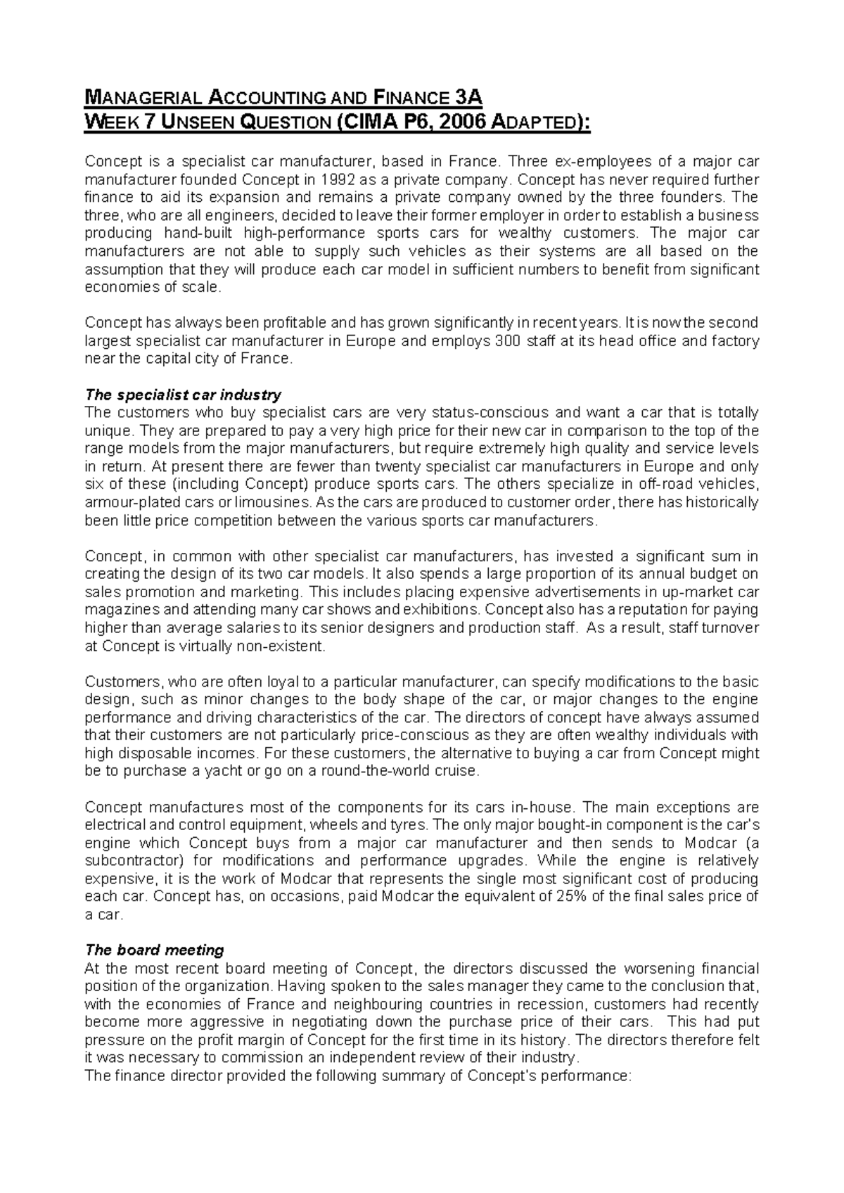 ACCT331 Week 7 Unseen question - MANAGERIAL ACCOUNTING AND FINANCE 3A ...