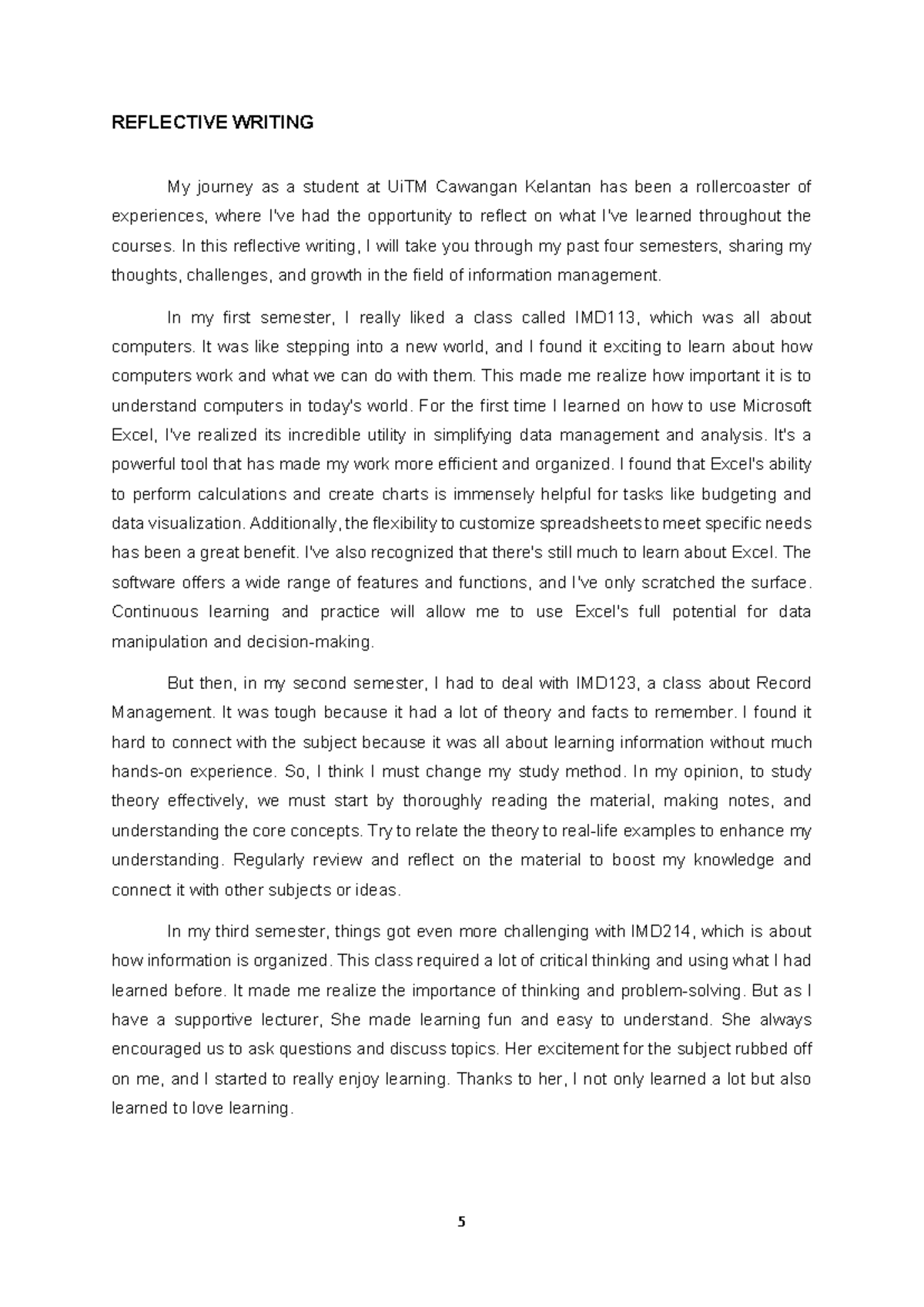 Reflective writing imd312 - 5 REFLECTIVE WRITING My journey as a ...