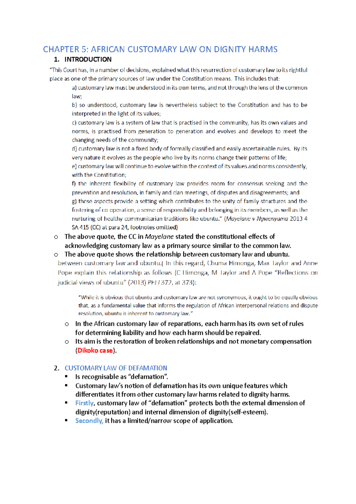 Chapter 5-African liability on dignity harms - 3041 - Wits University - Studocu