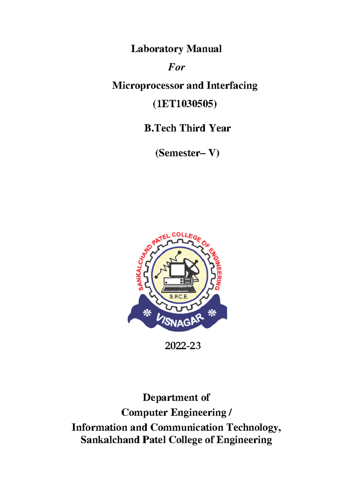 MPI Lab Manual - cxvdfsfdssv - Laboratory Manual For Microprocessor and Interfacing (1ET1030505 ...