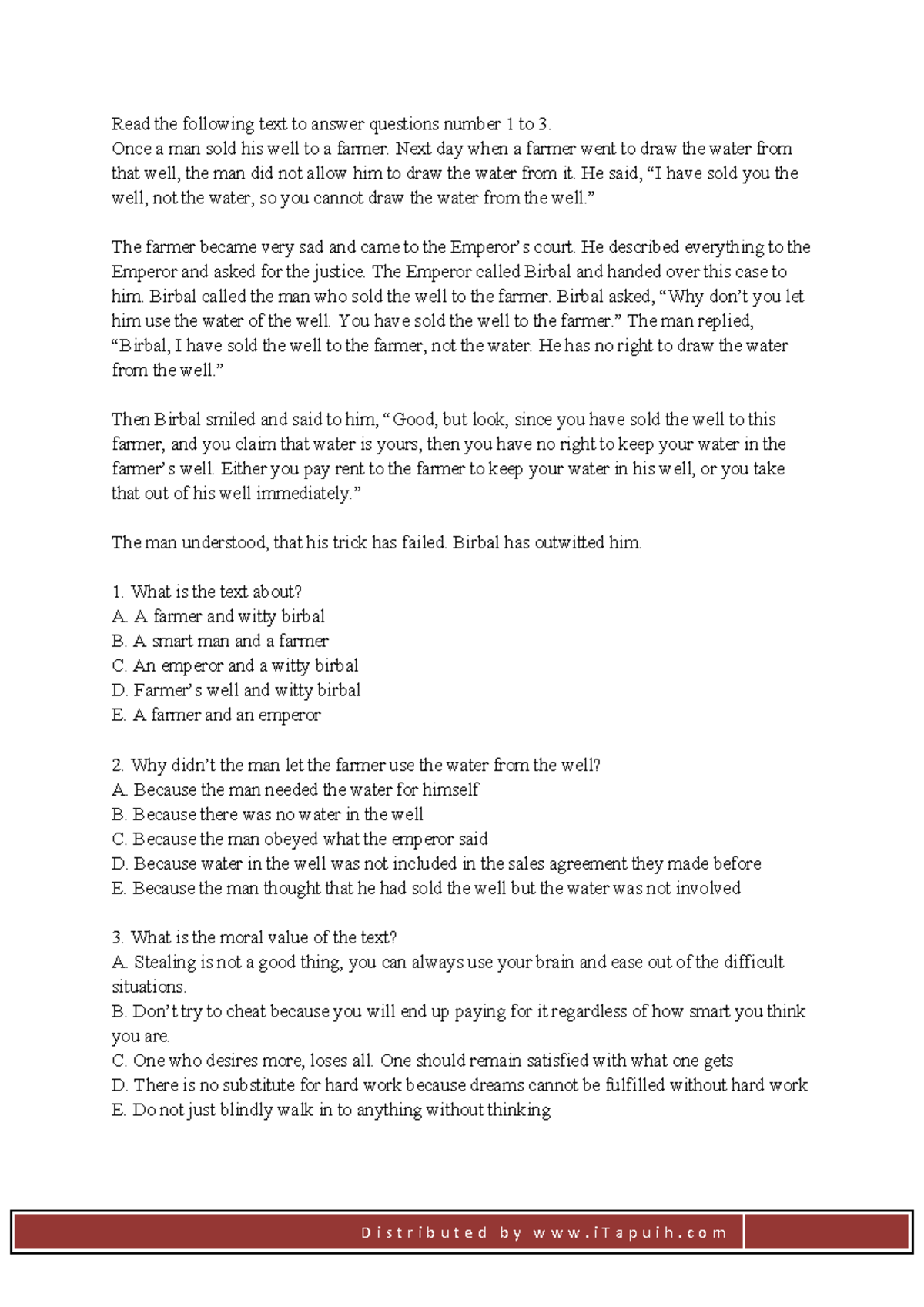 Narrative text - yes - Read the following text to answer questions ...