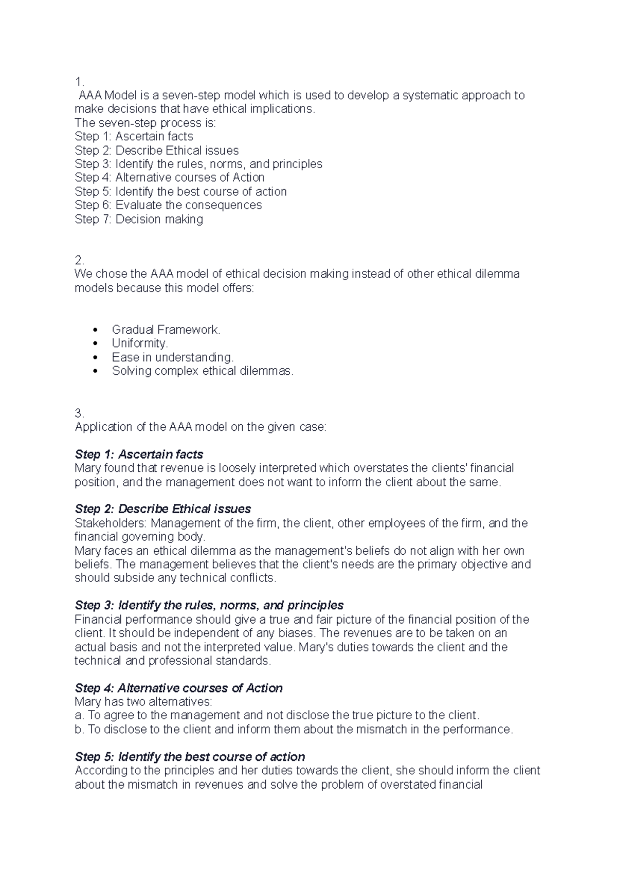 Assignment help 2 - 1. AAA Model is a seven-step model which is used to ...