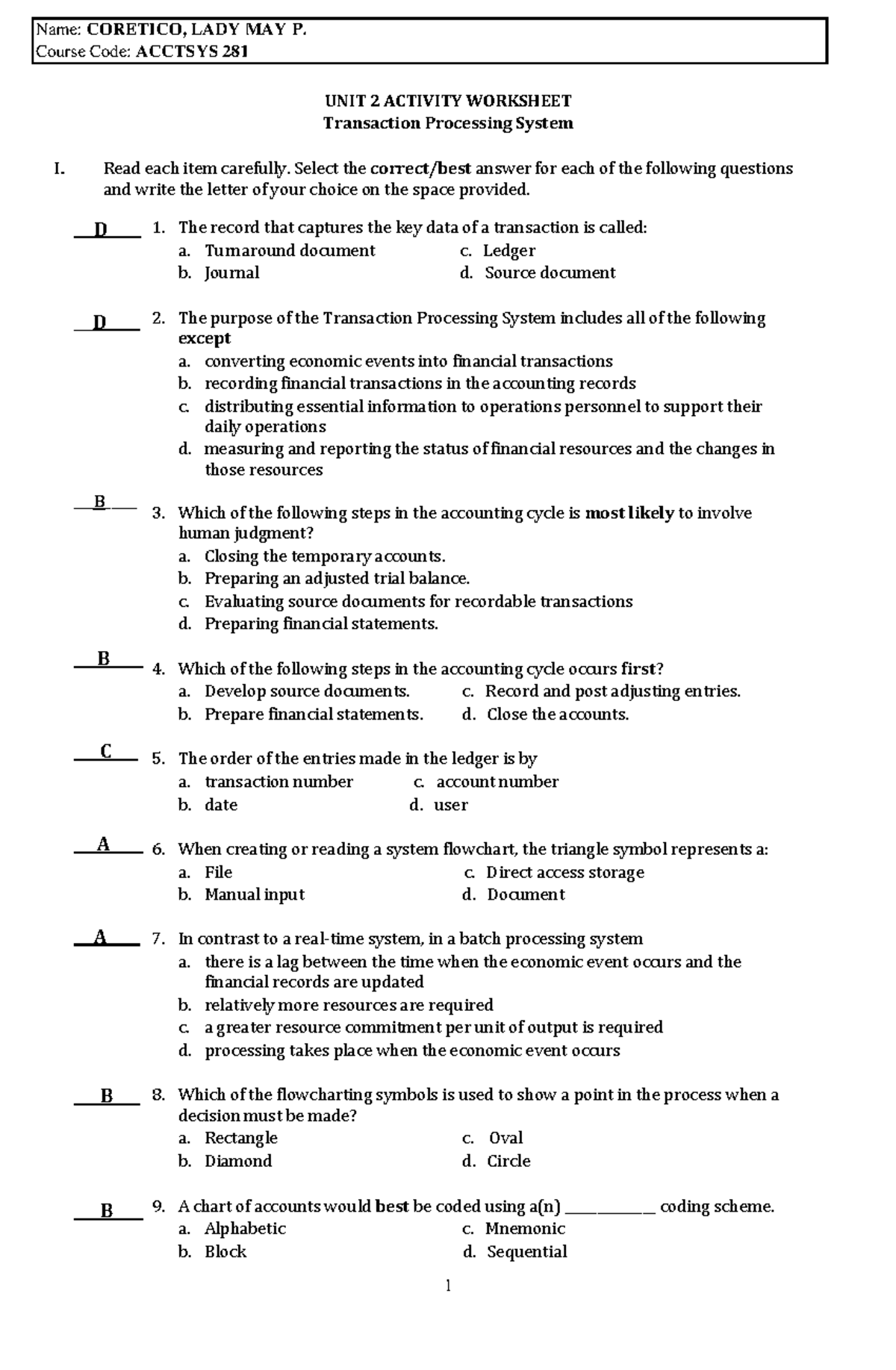 Acctsys 281-UNIT 2-Worksheets- Coretico - 1 Name: CORETICO, LADY MAY P ...