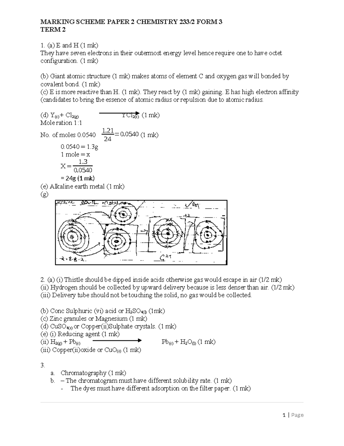 Chemistry FORM 3 P2 MS - Summary Kiswahili Masterpieces - MARKING ...