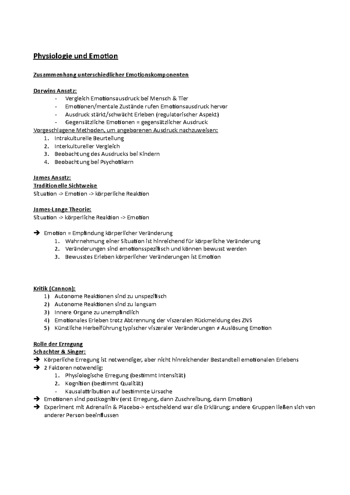 PE - Motivation & Emotion VL - Physiologie und Emotion Zusammenhang unterschiedlicher - Studocu