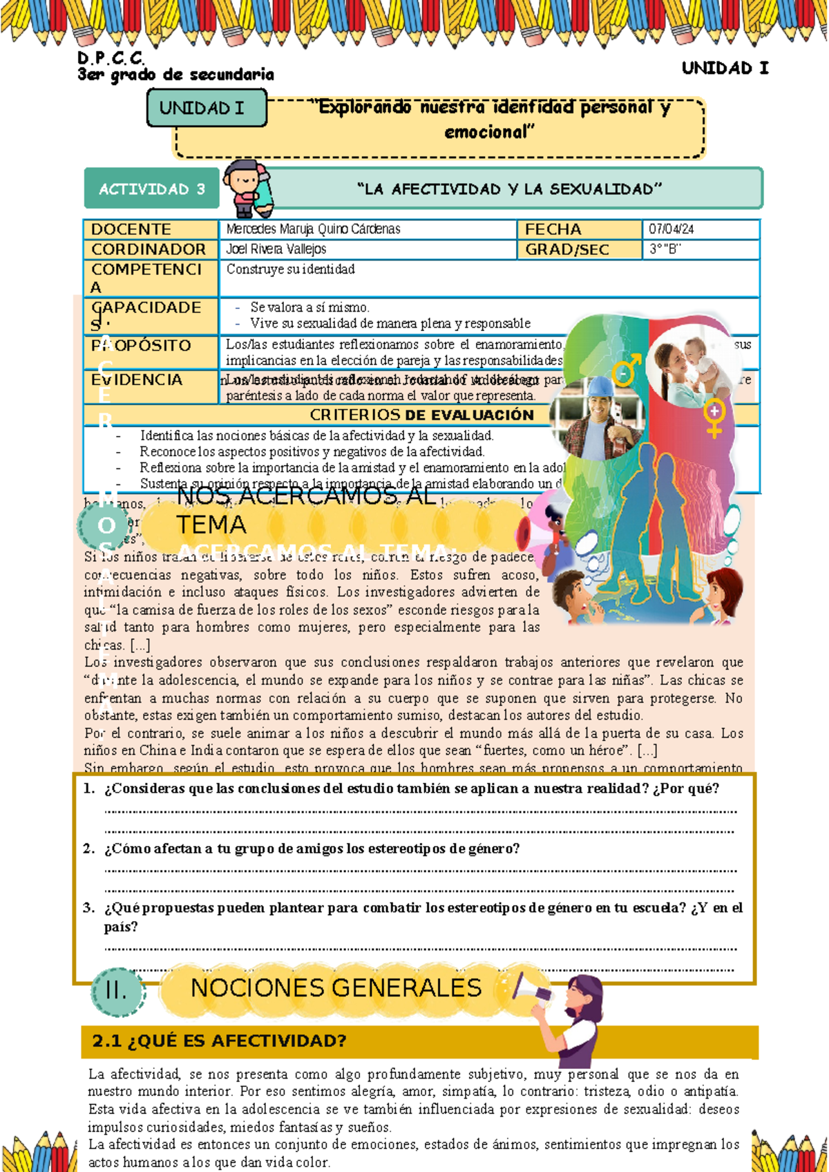 3° DPCC -ACTV.03-UNI.1 2024 - 3er grado de secundaria UNIDAD I ¿Cómo combatir los estereotipos ...