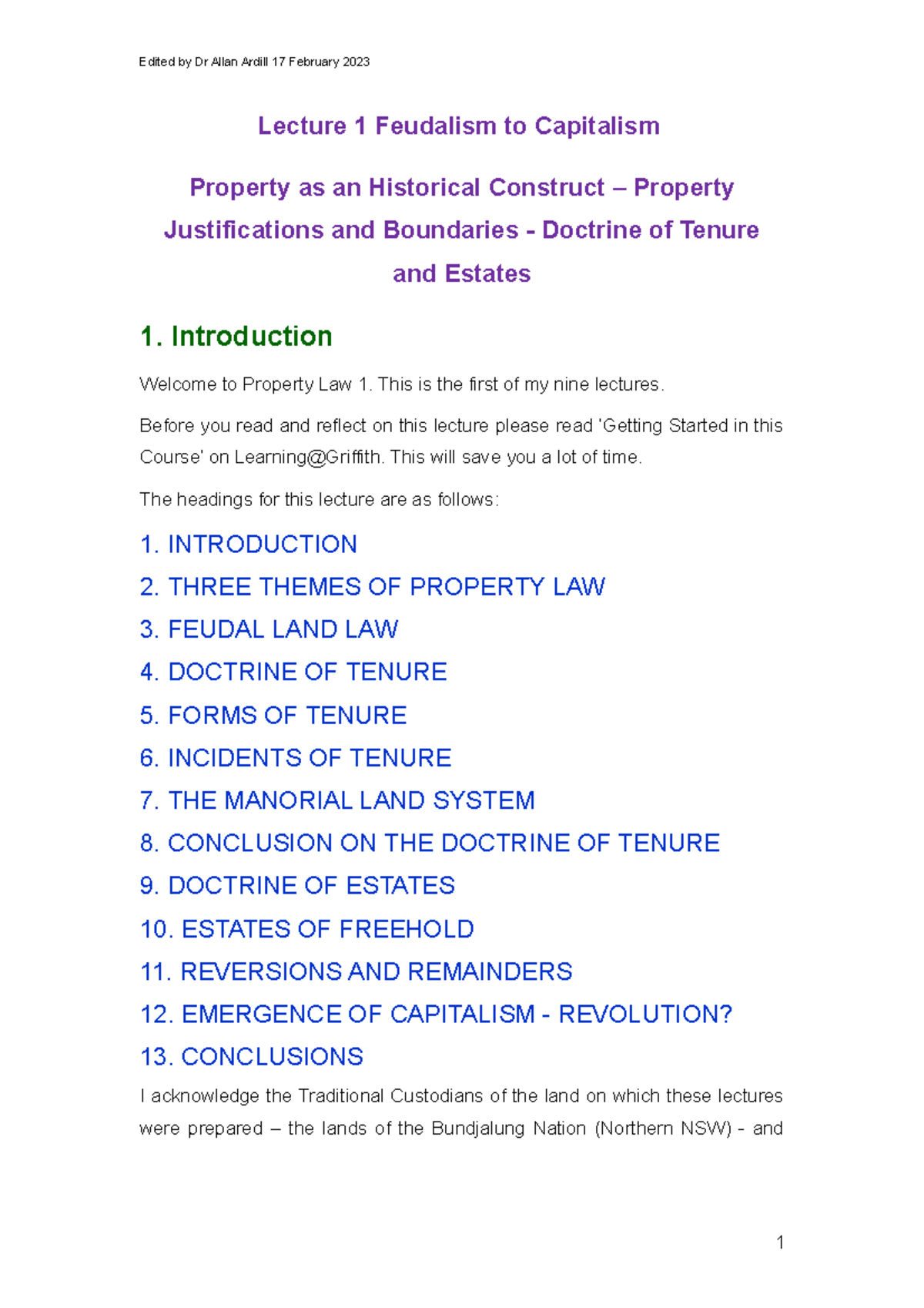1. Feudalism to Capitalism - Lecture 1 Feudalism to Capitalism Property ...