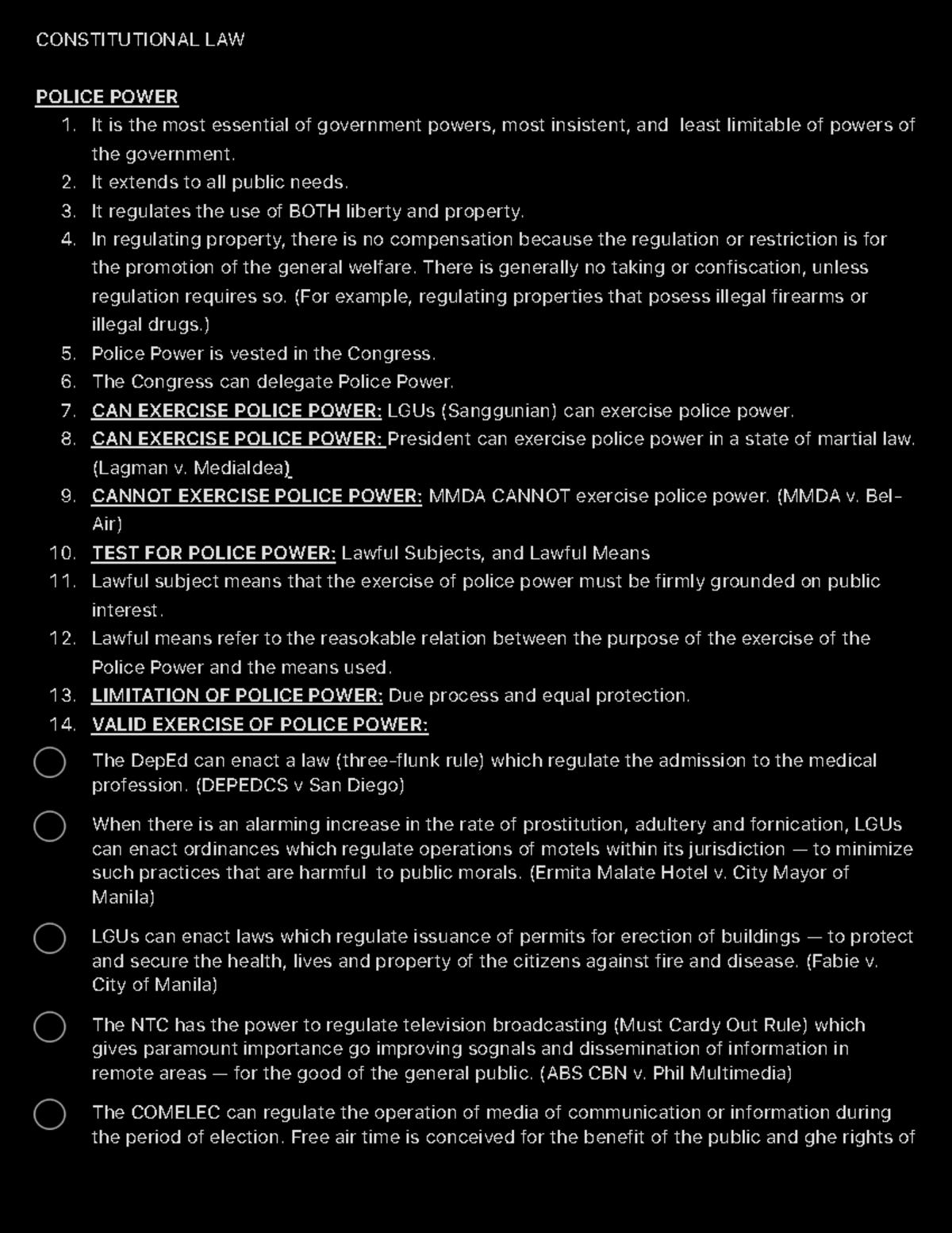 Constitutional Law II - Police power (Relevant Jurisprudence) - 1. 2. 3 ...